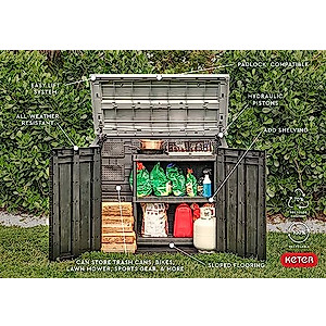 Keter Store-It-Out Prime XL 4.75 x 2.6 Foot Resin Outdoor Storage Shed with Double Doors and Easy Lift Hinges, Perfect for Trash Cans, Garden and Yard Tools, and Pool Toys, Black