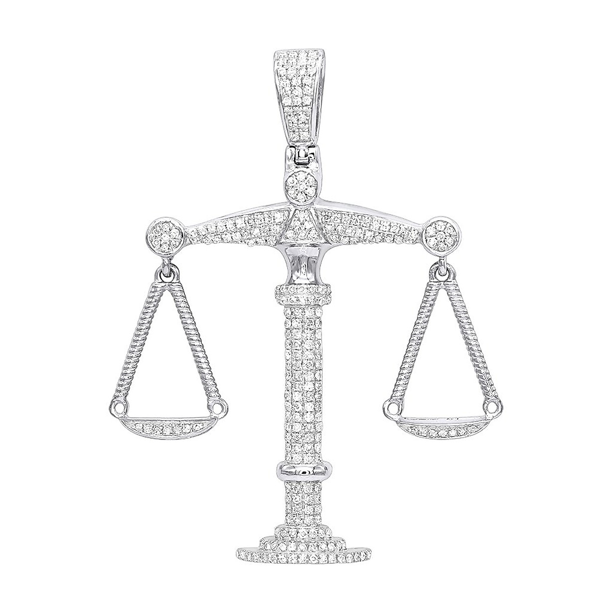 10K Rose, White ir Yellow Gold Diamond Libra Pendant Charm Real Gold Zodiac Jewelry 1.1ctw (White Gold)