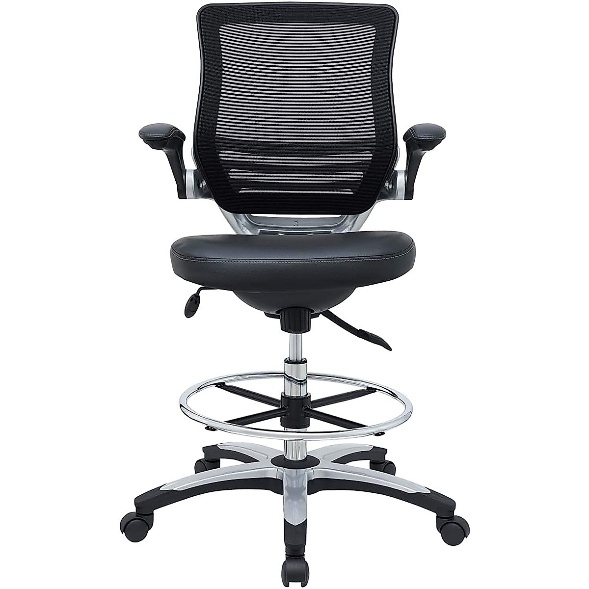 Modway Edge Drafting Chair - Reception Desk Chair - Flip-Up Arm Drafting Chair in Black