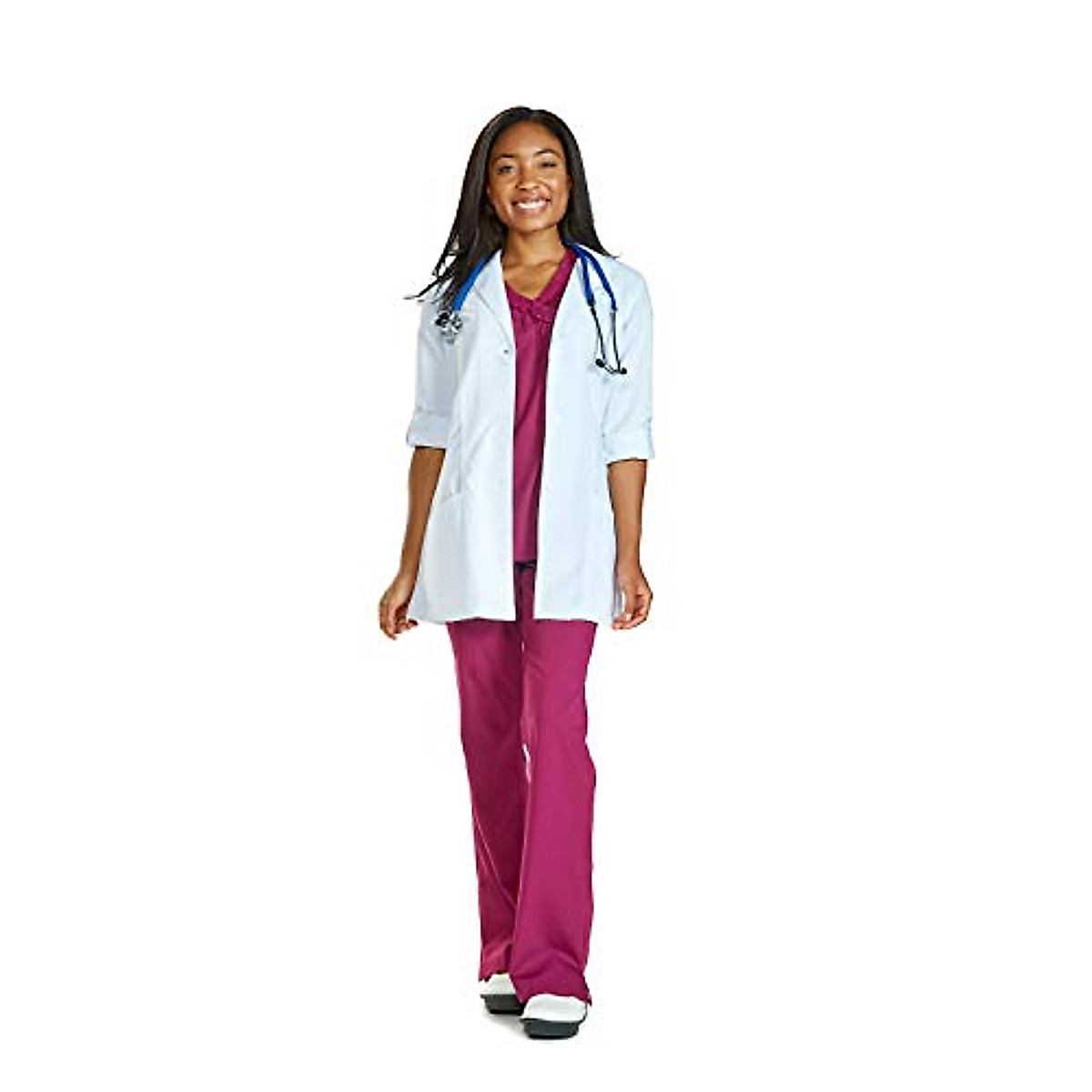 Reina ST2664 Stretch 30 inch Length White lab Coat with 3/4 Sleeves (L)