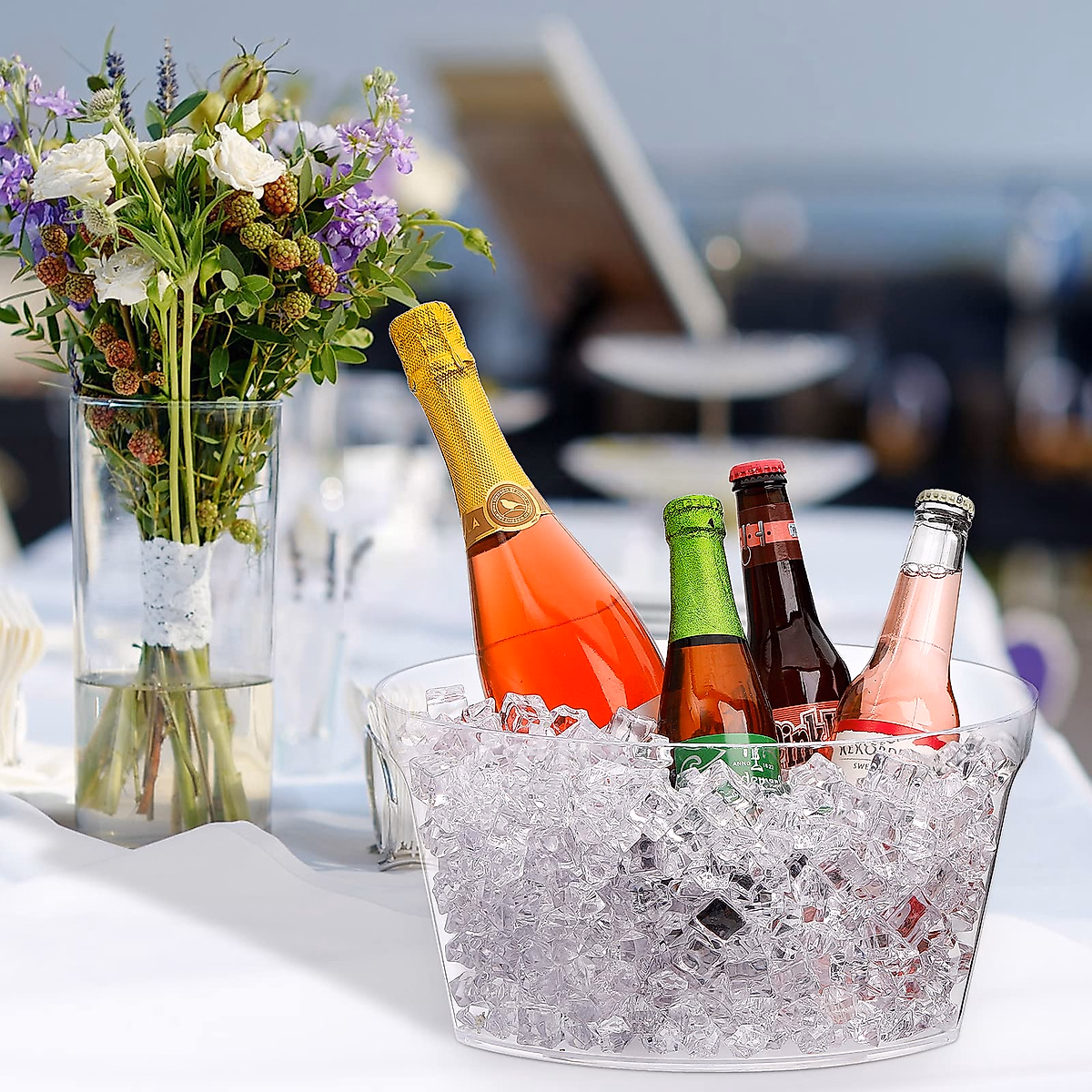 Cedilis 2 Pack 6 Liter Acrylic Ice Bucket, Clear Champagne Bucket Chille, Oval Wine Bucket, Drink Cooler Bucket, Beverage Storage Tub for Champagne, Beer Bottles, Drinks, Bar and Parties