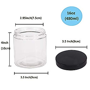 BPFY 6 Pack 16 oz Glass Jars With Plastic Lids, Glass Kitchen Canisters Cabinet, Pantry Organization, Food Storage Jars for Flour, Sugar, Coffee, Candy, Snacks, 8 Chalk Labels, 1 Pen