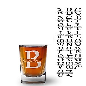 Celtic Initial 2.5oz Shot glass shooter (one) Split Monogram w/Free Customization