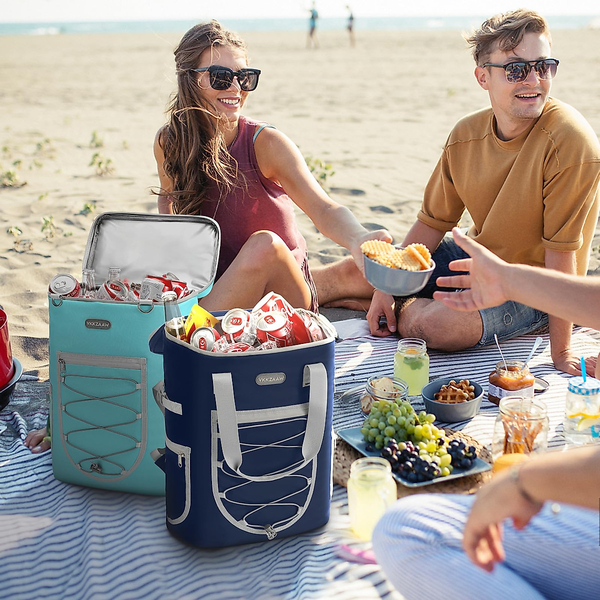 VKKZAAW Cooler Backpack,36Cans Backpack Cooler Insulated Leak Proof Waterproof Soft Sided Cooler Bag,Beach Camping Cooler,Light Weight Travel Cooler Lunch Backpack for Hiking Shopping