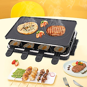 CUBELLIN Raclette Grill 1300W Electric Grill Indoor Non-Stick Raclette Table Grill with 8 Baking Trays 446°F Temperature Adjustable Tabletop Grill Indoor Serve Grill for Barbecues, Parties