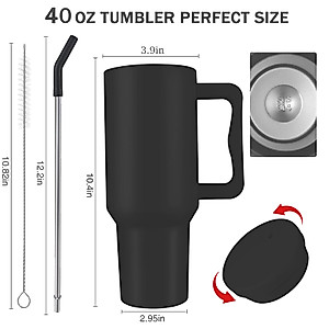 Towsnails 40 oz Tumbler with Handle and Straw Lid | Insulated Cup Reusable Stainless Steel Water Bottle Travel Mug Cupholder Friendly | Gifts for Women Men Him Her - Black