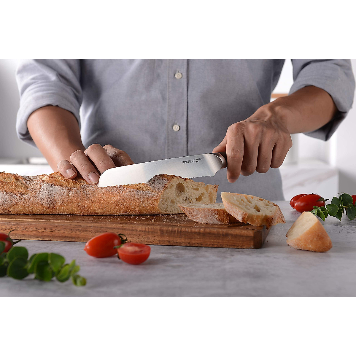linoroso Serrated Bread Knife for Homemade Bread,Ultra Sharp Forged German High Carbon Stainless Steel Blade(8 inch),Full Tang,Ergonomic Handle- MAKO Series