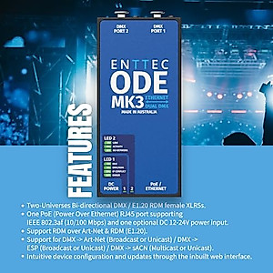 Enttec ODE Mk3 70407 POE 2 Universe Dual DMX / RDM Ethernet Converter Interface