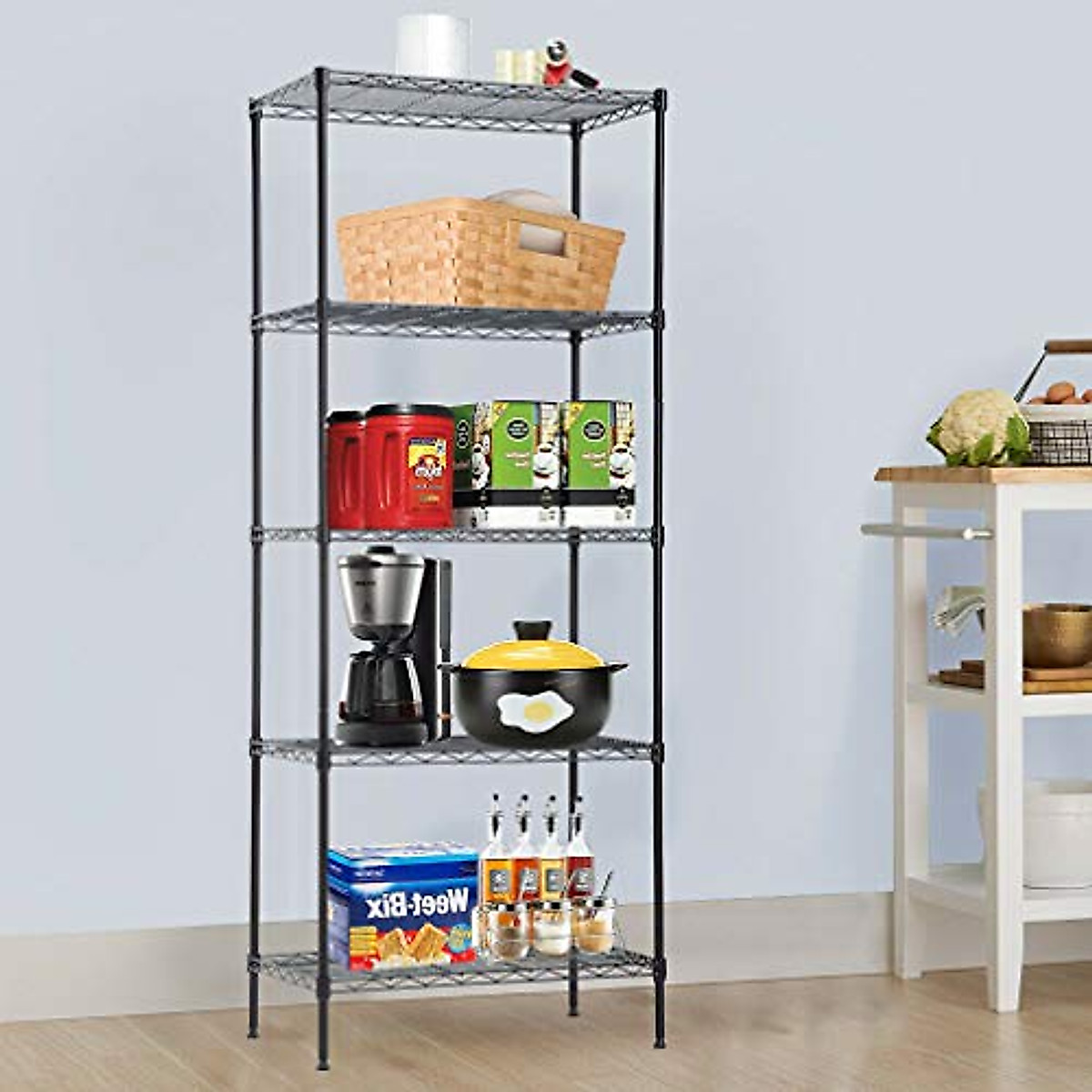 NSF 5-Tier Wire Shelving Unit, Layer Shelf Utility Steel Commercial Grade Storage Shelves Heavy Duty Metal Shelves Organizer Rack with Leveling Feet for Kitchen Office Garage, 24"L x 14"W x 60"H,Black