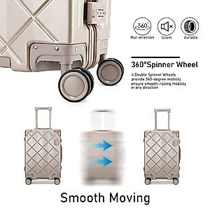 Somago Carry On Luggage with Spinner Wheels 20in Lightweight Suitcase Built in TSA Aluminum Frame PC Hardside Rolling Suitcases Travel Case (Titanium Gold)