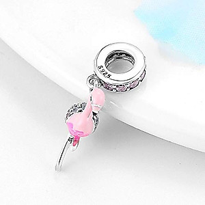 YUHE Pink Flamingo Charm 925 Sterling Silver Beads with Clear CZ Fit Women Pandora Style Bracelet,for Thanksgiving/Christmas Day