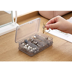 AKOAK 1 Pack Double Compartment Portable Jewelry Box Plastic Transparent Earrings Storage Box 10 Grid Mini Storage Box (Transparent black)