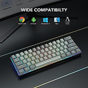 SABLUTE Mechanical Gaming Keyboard, Bluetooth/2.4G/USB-C Wired 60% Compact Mini Keyboard with 20 RGB Effects & 7 Colors Backlit, N-Key Rollover, 61 Keys Layout, Hot Swappable Linear Red Switch