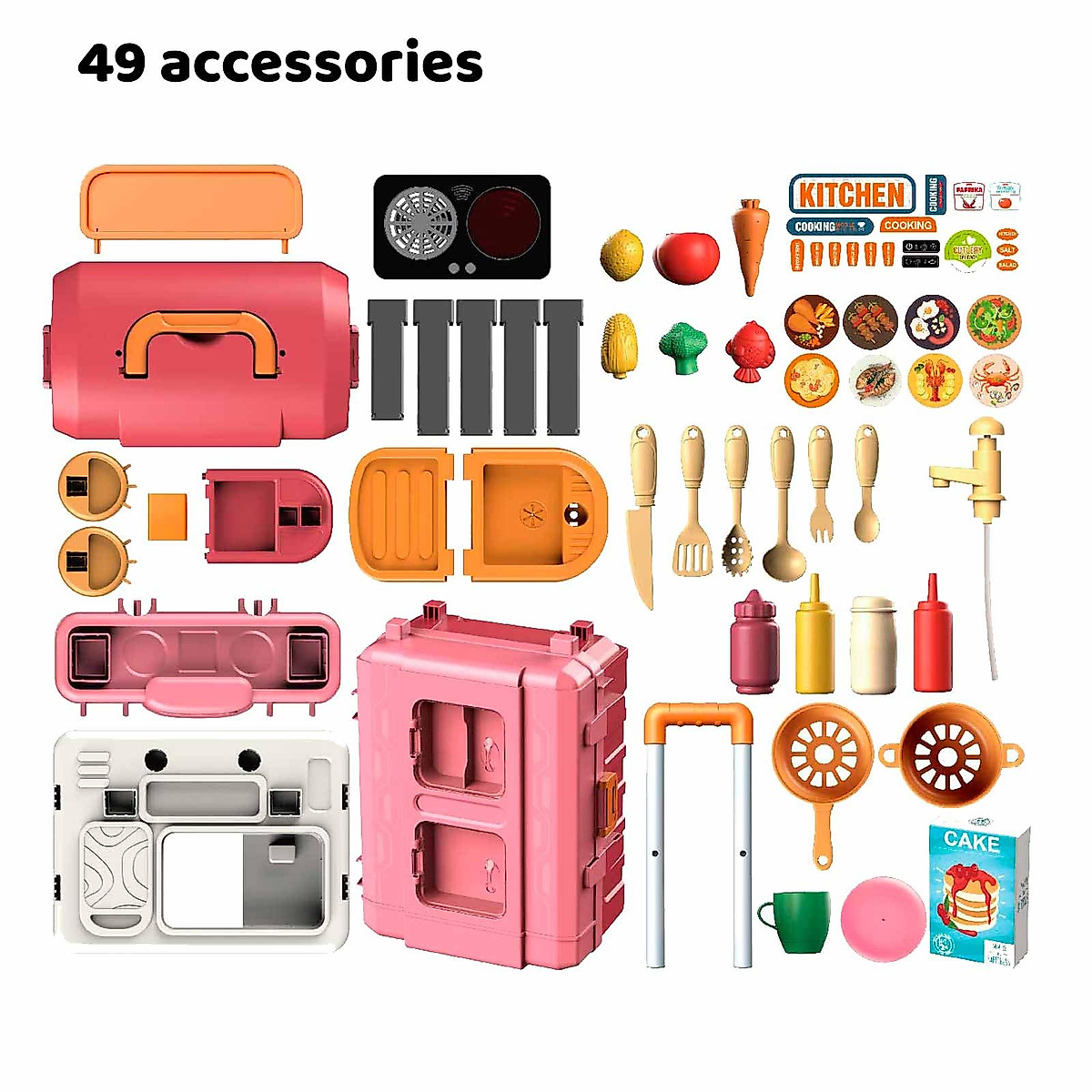MUGEYMYD Kids Kitchen Playset for Toddlers 3-10 Years old,Pretend Play Kitchen Food Toy Accessories for boys and girls with Realistic Lights & Sounds, Play Sink, Easy to Assemble, Pink.