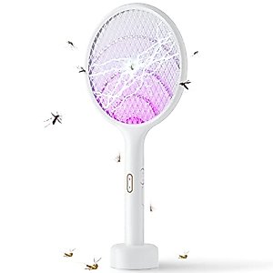 YISSVIC Electric Fly Swatter 4000V Bug Zapper Racket Dual Modes Mosquito Killer with Purple Mosquito Light Rechargeable for Indoor Home Office Backyard Patio Camping
