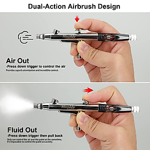 Airbrush Kit, Dual-Action Gravity Airbrush Gun with 0.2mm/0.3mm/0.5mm Needles, 10cc/20cc/40cc Paint Cup, Air Hose and Airbrush Cleaning Kit for Painting Nails Cake Tattoo (Black)