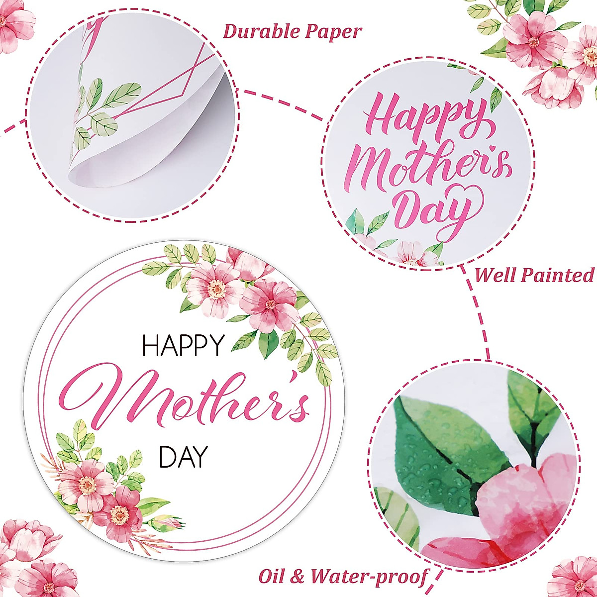 Happy Mother's Day Round Place Mats 13" x 13", Mother’s Day Tableware Supplies for Holiday Party Floral Table Mat Pink Floral Disposable Chargers Dinnerware Paper Place Mats Decorations Favors