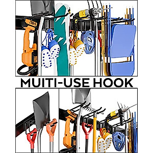 INCLY Garage Organization Storage Wall Mount, Garden Tool Organizer Systems, 48 Inch Heavy Duty Tool Storage Rack for Garage Wall with 6 Adjustable Hooks and 3 Rails