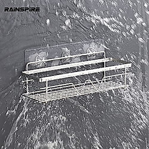 Rainspire Adhesive Shower Caddy, Large Capacity Self Adhesive Shower Shelves for Inside Shower, Shower Rack Shower Shelf for Inside Shower Stainless Steel Bathroom Shower Organizer, Large, Silver