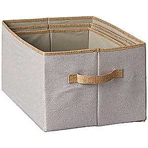 Urban Shop Foldable Linen Storage Bins with Contrasting Handle and Trim, Set of 3, Grey, 3 Count