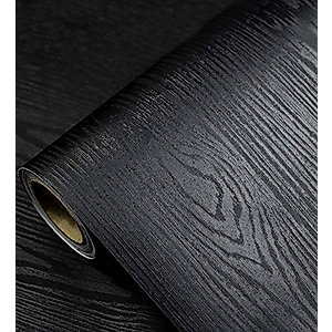 Black Wood Wallpaper - Peel and Stick Wallpaper Wood – Black Wood Self-Adhesive & Removable Wallpaper for Countertop Furniture Kitchen Wall, Realistic Wood Sensation, Easy to Clean, 17.7” ×393” Vinyl