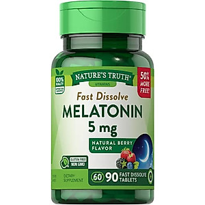 Nature's Truth Melatonin 5 mg Fast Dissolve Tabs Natural Berry Flavor - 90 ct, Pack of 2