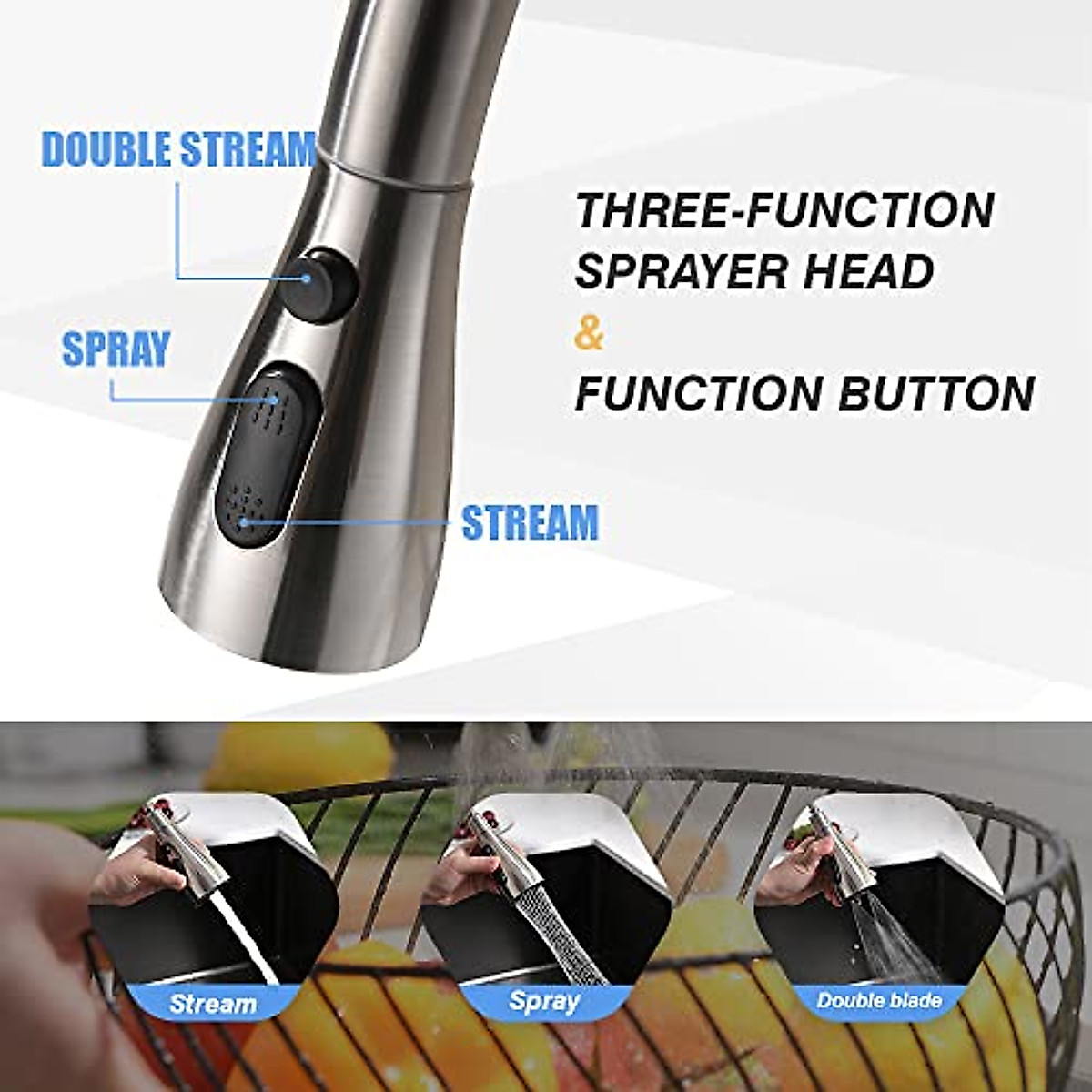 Kitchen Faucet with Pull Down Sprayer, High Arc Single Handle Single Hole Stainless Steel Kitchen Sink Faucet with 3 Functions Sprayer for Commercial Modern RV, Brushed Nickel