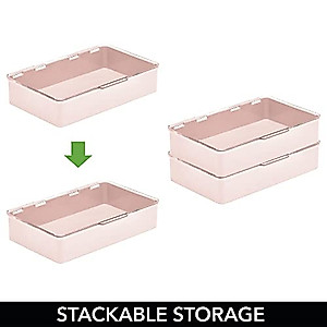 mDesign Plastic Storage Stackable Durable Container Bin Organizer Box with Lid - for Organizing Kitchen, Pantry, Bathroom, Bedroom - Holds Food, Snacks, Makeup - Light Pink/Blush/Clear