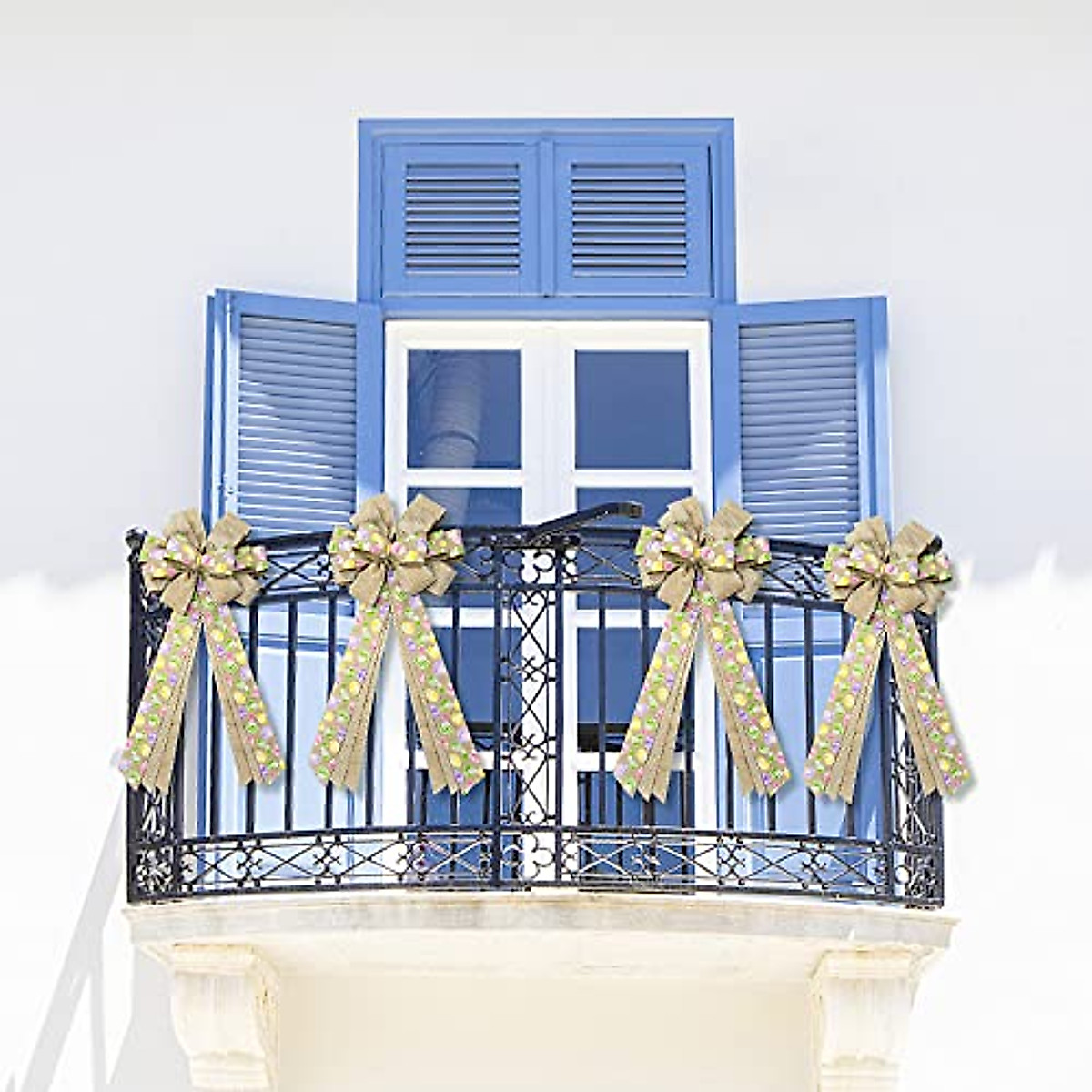 Large Easter Wreath Bows for Front Door, Flaxen Burlap Ribbon Bow Easter Bunny Bows Holiday Spring Bow Tree Topper Bows for Easter Party Decorations Supplies