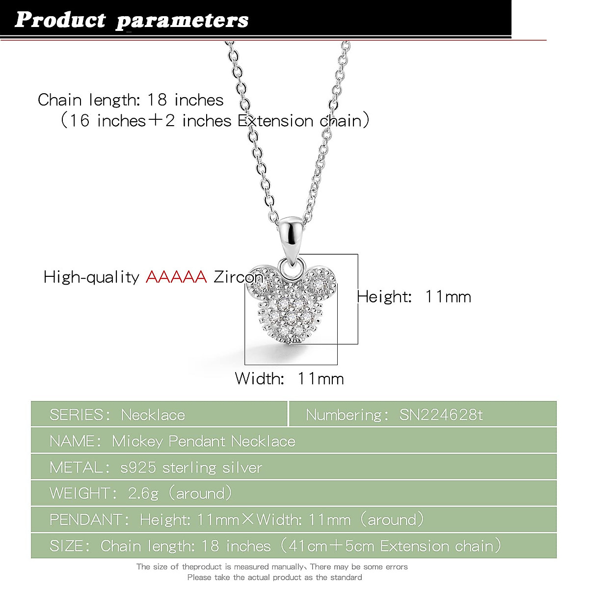 Dankadi Fashion100% 925 Silver Necklace For Women Cute Mickey Pendant Choker Solid Silver Chain 18 inch Fine Jewelry Gift