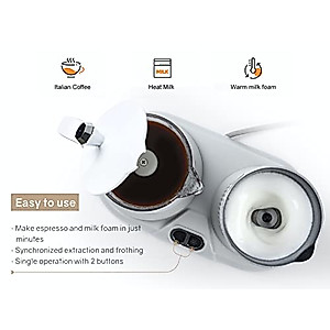 Hackvia Espresso Machine,Portable Espresso Coffee Maker and Cappuccino Latte Machine with Milk Frother,Espresso Maker with Steamer,2 in 1 Moka Pot for Home,Office and Travel,2-3 Cups,Aluminum