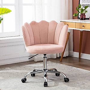 Home Office Desk Chair Cute Velvet Vanity Chair for Makeup Room Swivel Desk Chair with Shell Back Task Chair Girls Makeup Chair with Wheels Swivel Task Chair Rolling Chair for Bedroom Living Room
