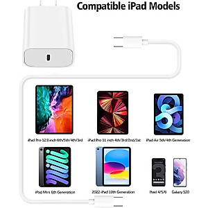 USB C Fast Charger for iPad Pro 12.9/11 in 2022/2021/2020/2018,iPad 10th,iPad Air 4th/5th 10.9",iPad Mini 6th Generation,iPad Charger Fast Charging Wall Charger Block with 6FT USB C to C Cable
