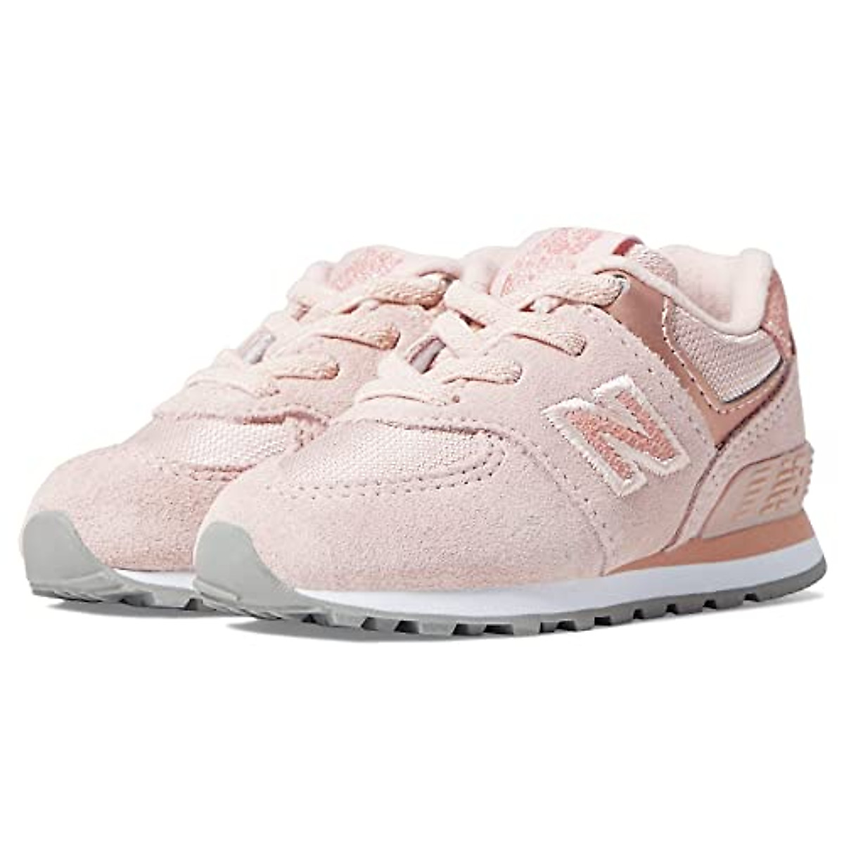 New Balance Girls 574 V1 Bungee Sneaker, Pink Haze/White, 7 Toddler