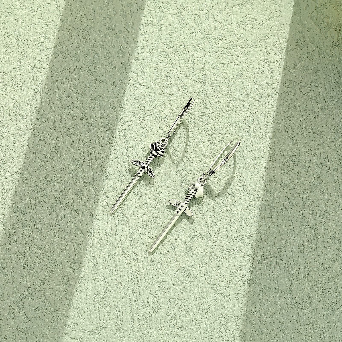 PELOVNY Christmas Gifts Gothic Sword Earrings 925 Sterling Silver Rose Dagger Earrings Drop Dangle Earrings for Women Friends