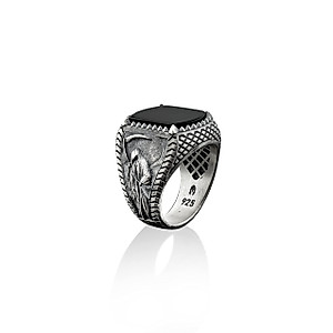 BySilverStone Jewelry Silver Onyx Gemstone Azrael Men Ring, 925 Silver Gothic Ring, Fantasy Ring, Gemstone Ring, Silver Onyx Jewelry, Punk Ring, Gift For Men's