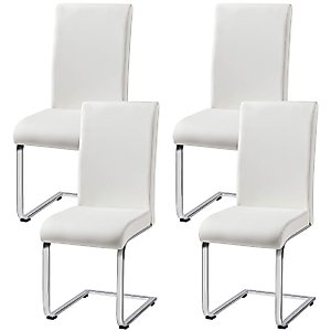 YAHEETECH 4pcs Dining Chairs Armless Dining-Living Room Kitchen Chairs PU Leather Upholstered Seat and Metal Legs Side Chairs with High Back Modern, White