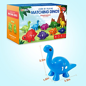 Matching Numbers Fine Motor Toy - Double-Sided Preschool Dinosaur Counting Learning Toy for Number Recognition Improvement, Montessori Educational Toys for Toddlers 18 Months and Up, Boys and Girls…