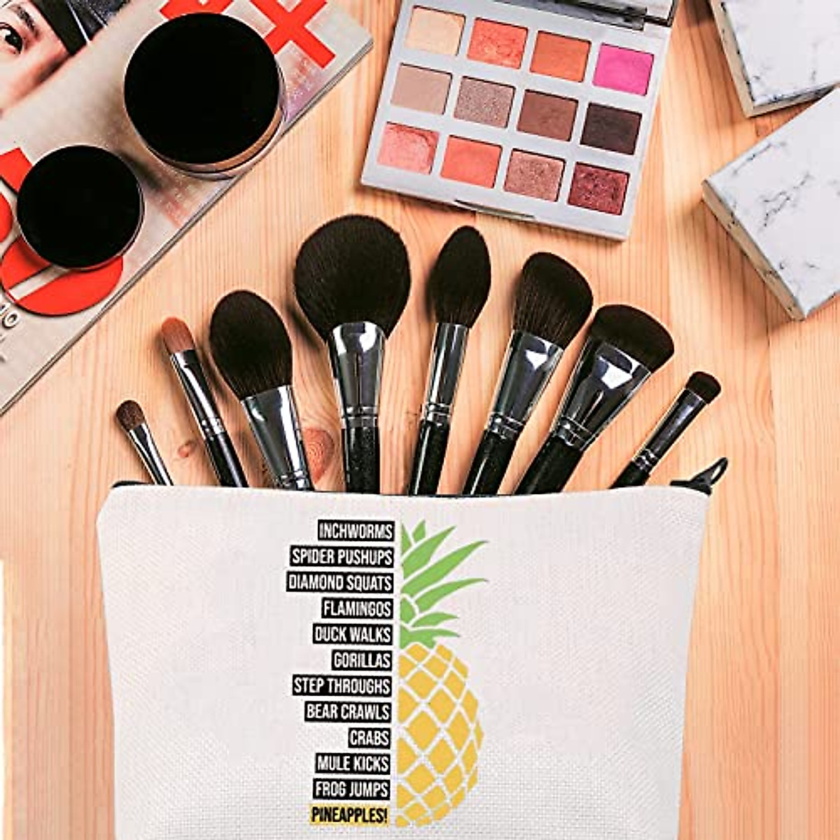 G2TUP Fitness Gym Workout Cosmetics Bag Gym Lover Gift In-chworms Spider Pushups Diamond Squats Makeup Bag Bodybuilding Workout Lover Gift (Inchworm White Bag)