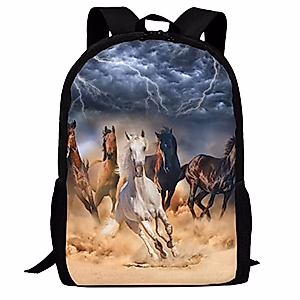 ALIFAFA Cool Horse School Backpack Running Horse In Lightning Bookbag for Boys Girls Elementary Middle High College School Casual Travel Bag Computer Laptop Daypack Rucksack, 17 Inch