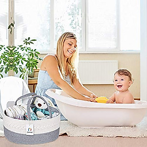 Conthfut Baby Diaper Caddy Organizer 100% Cotton Rope Nursery Storage Bin for Boys and Girls Large Tote Bag & Car Organizer with Removable Inserts Baby Shower Basket