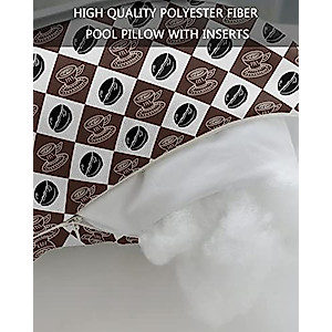 Recliner Head Pillow Ledge Loungers Chair Pillows with Insert HDrawn Brown Cube Plaid Coffee Bean Cups Lumbar Pillow with Adjustable Strap Outdoor Waterproof Patio Pillows for Beach Pool, 2 PCS