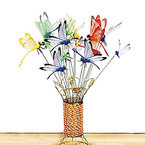 Seasonsky 30 PCS Dragonfly Garden Stakes, 2 Size Artificial Dragonfly Stakes Indoor Outdoor Yard Garden Flower Pot Decoration, Miniature Fairy Garden Decoration
