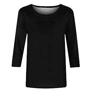SMIDOW Womens Tops 3/4 Sleeve Casual 2023 Summer Solid t-Shirt Crewneck Basic Tee Shirts Loose Pullover Blouse