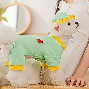 Dog Onesie Jumpsuit with Hat, Pet Pajamas Set, Cute Dog Bodysuit with Fruit Pattern, Soft Comfortable Pullover Shirt Sleeping Clothes for Puppy Kitten, Stretchable Outfit for Dog Hair Shedding Cover