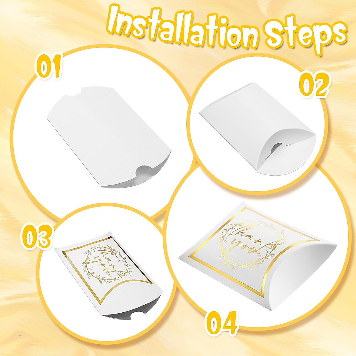 Tenceur 100 Pcs Thank You Pillow Boxes 3.5x2.4x1 Inch Wedding Favor Pillow Boxes Paper Thank You Gift Boxes for Favors Candy Treat Boxes for Wedding Birthday(White, Gold)