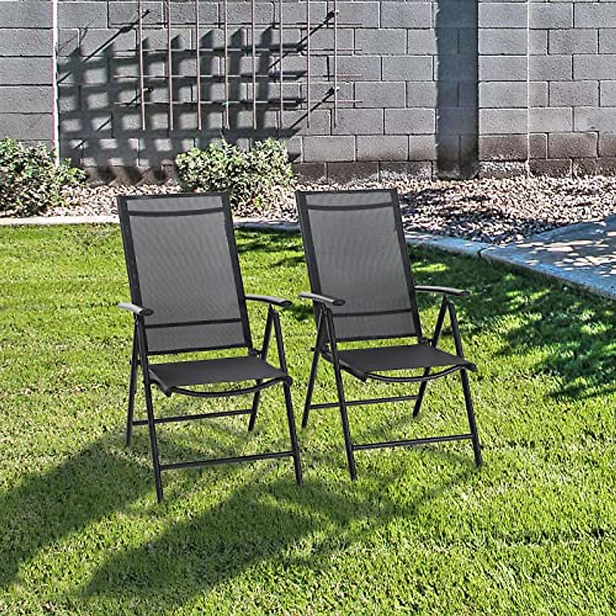 Sophia & William Patio Sling Dining Chairs Set of 2 Foldable and Portable, Outdoor High Back Folding Textilinene Chairs 7 Levels Adjustable for Porch Poolside Balcony Backyard, Black