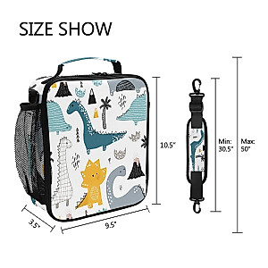 OREZI Childish Cute Dinosaur School Lunchbox for Boys Girls,Insulated Lunch Tote Bag with Adjustable Strap,Leakproof and Durable Lunch Cooler for Work Office