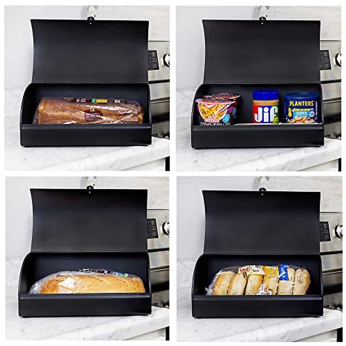 AuldHome Farmhouse Black Bread Box; Retro Vintage Style Enamel Countertop Bread Bin