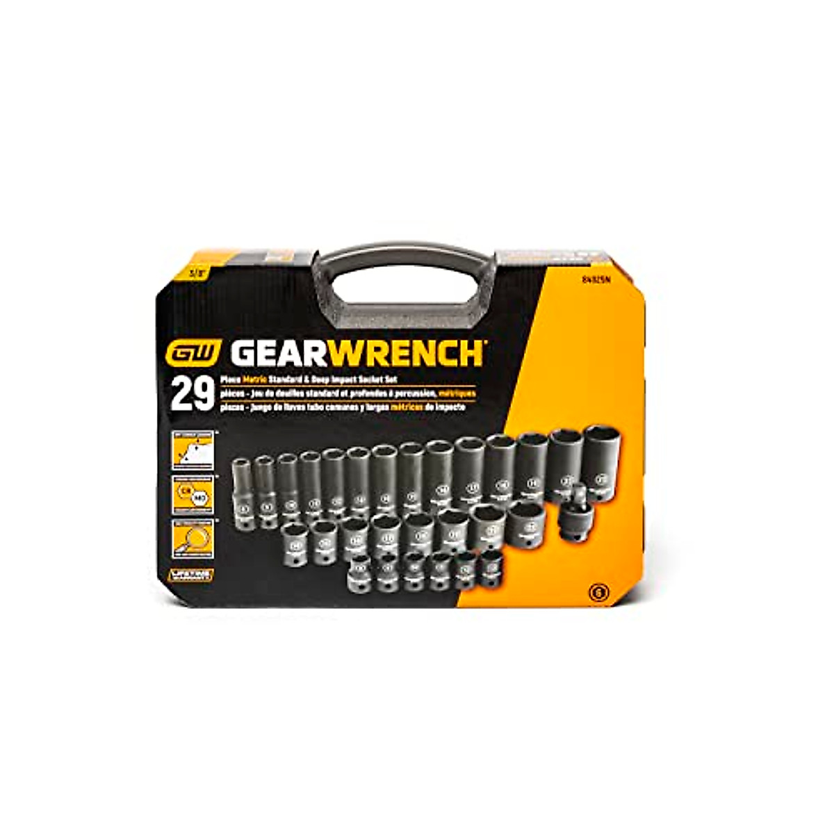 GEARWRENCH 29 Pc. 3/8" Drive 6 Pt. Impact Socket Set, Standard & Deep, Metric - 84925N
